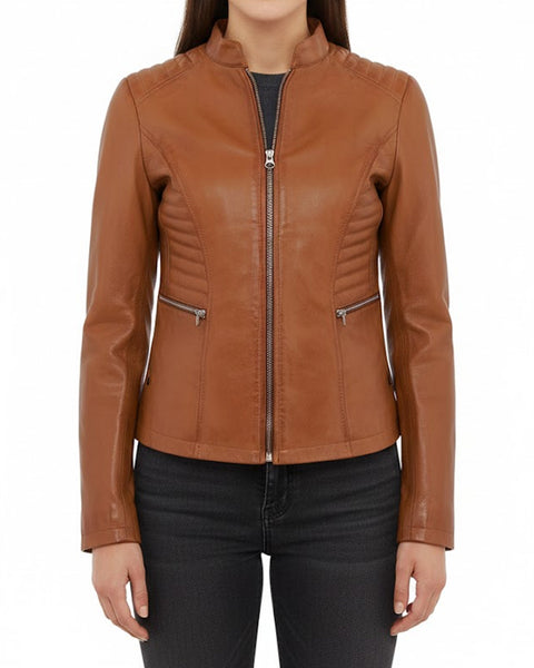 Leather Jacket Women - Cafe Racer Style Real Lambskin Leather Jackets ...